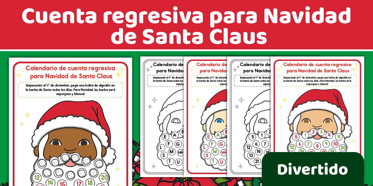 Calendario de cuenta regresiva para Navidad de Santa Claus