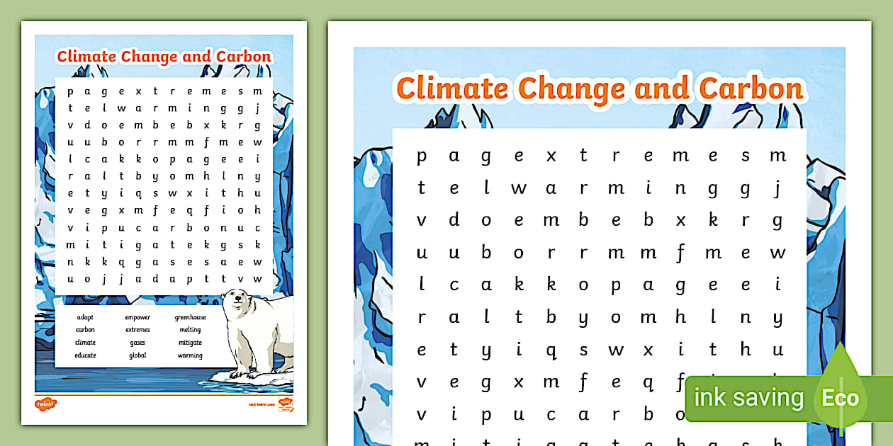 Climate Change and Carbon Word Search (teacher made)