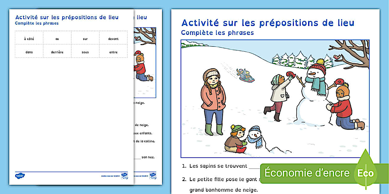Activité sur les prépositions de lieu - dyslexie - Twinkl
