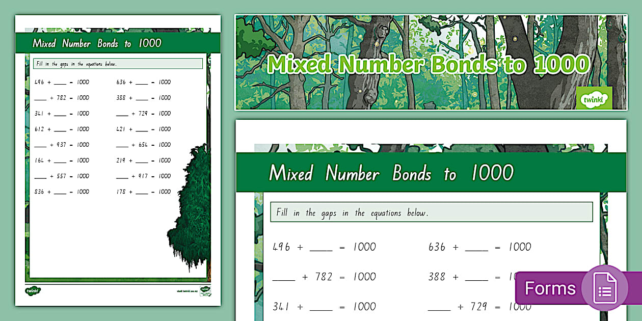 Stage 6 Mixed Number Bonds to 1000 (teacher made) - Twinkl