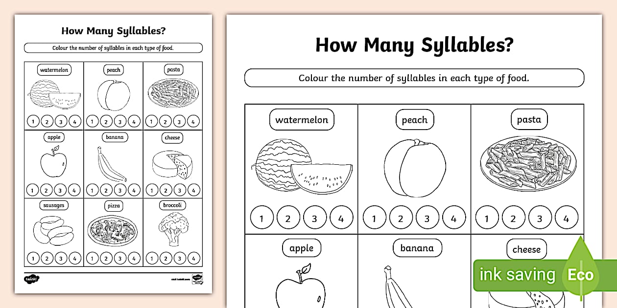 How Many Syllables? Food Activity Sheet (teacher made)