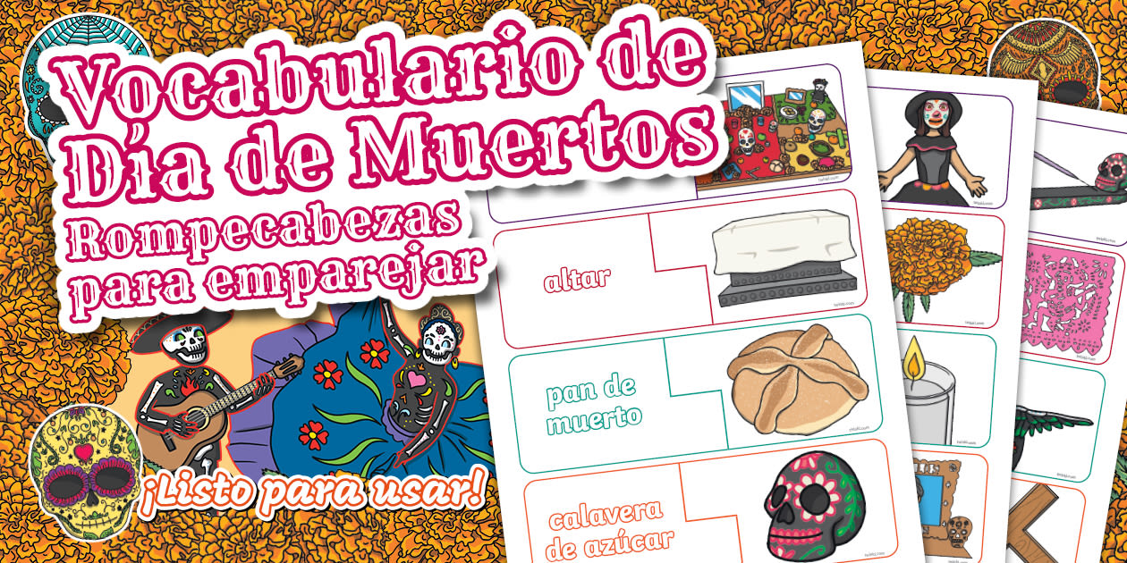 Puzzle para emparejar: Vocabulario de Día de Muertos