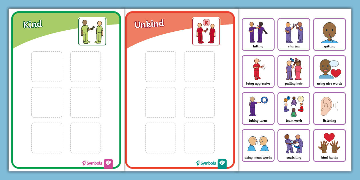 Twinkl Symbols: Kind and Unkind Sorting Activity - Twinkl