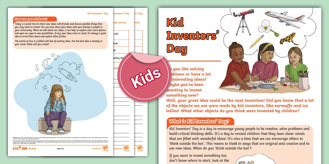 ESL Kid Inventors' Day Reading Comprehension for Kids