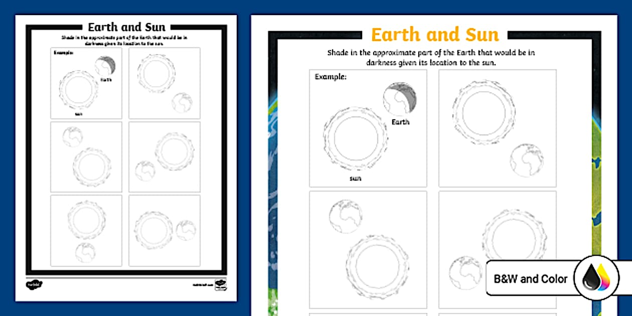 Earth and Sun Shading Worksheet (teacher made) - Twinkl