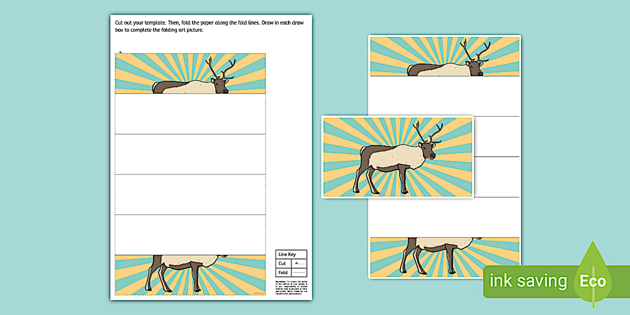 Reindeer Folding Art Template (teacher made) - Twinkl