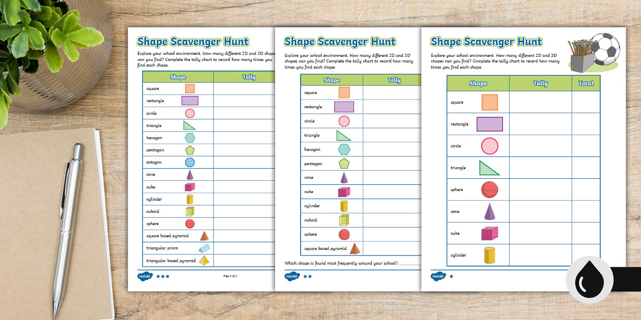 Shapes Scavenger Hunt: How Many 2D and 3D Shapes? - Twinkl