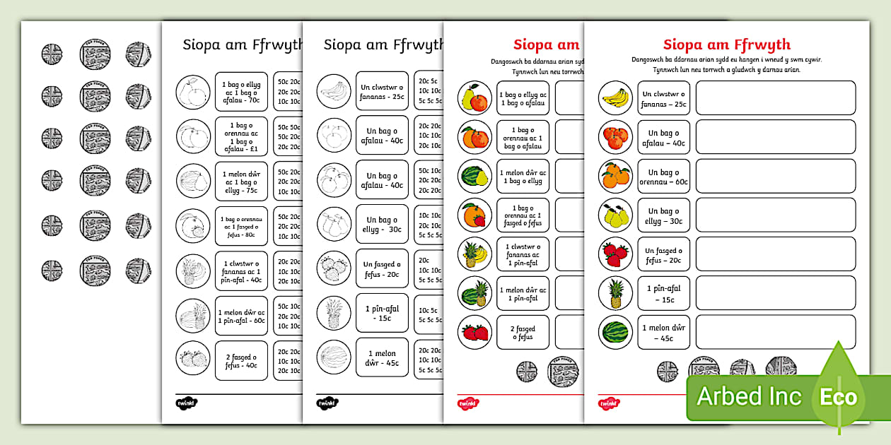 Taflen Weithgaredd Siopa am Ffrwyth (teacher made) - Twinkl
