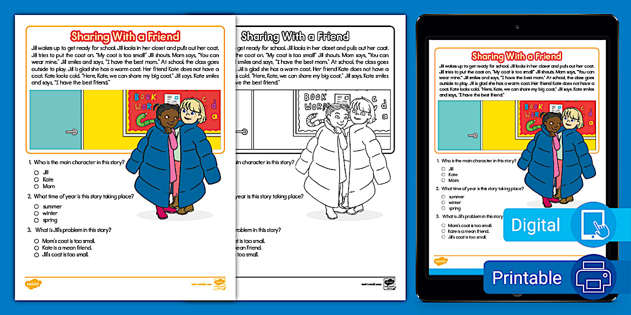 First Grade Sharing With a Friend Reading Comprehension