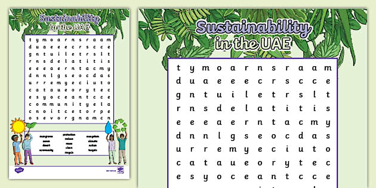 Sustainability in the UAE Word Search (teacher made)