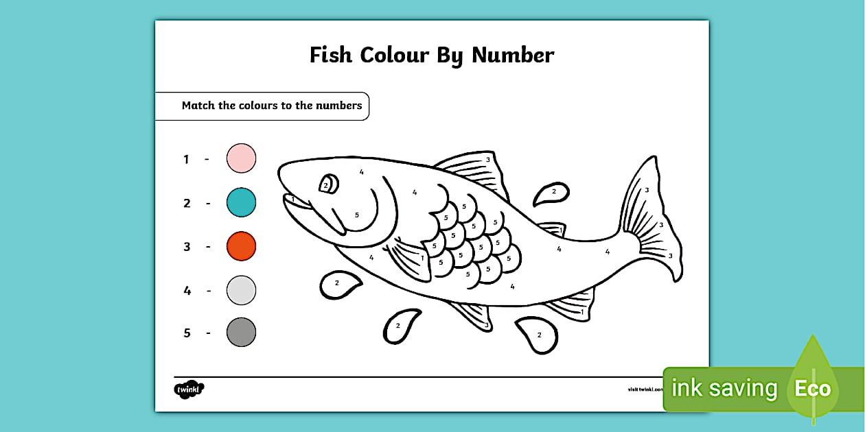 Colour-By-Number Fish Worksheet | Twinkl | KS1 | Colouring