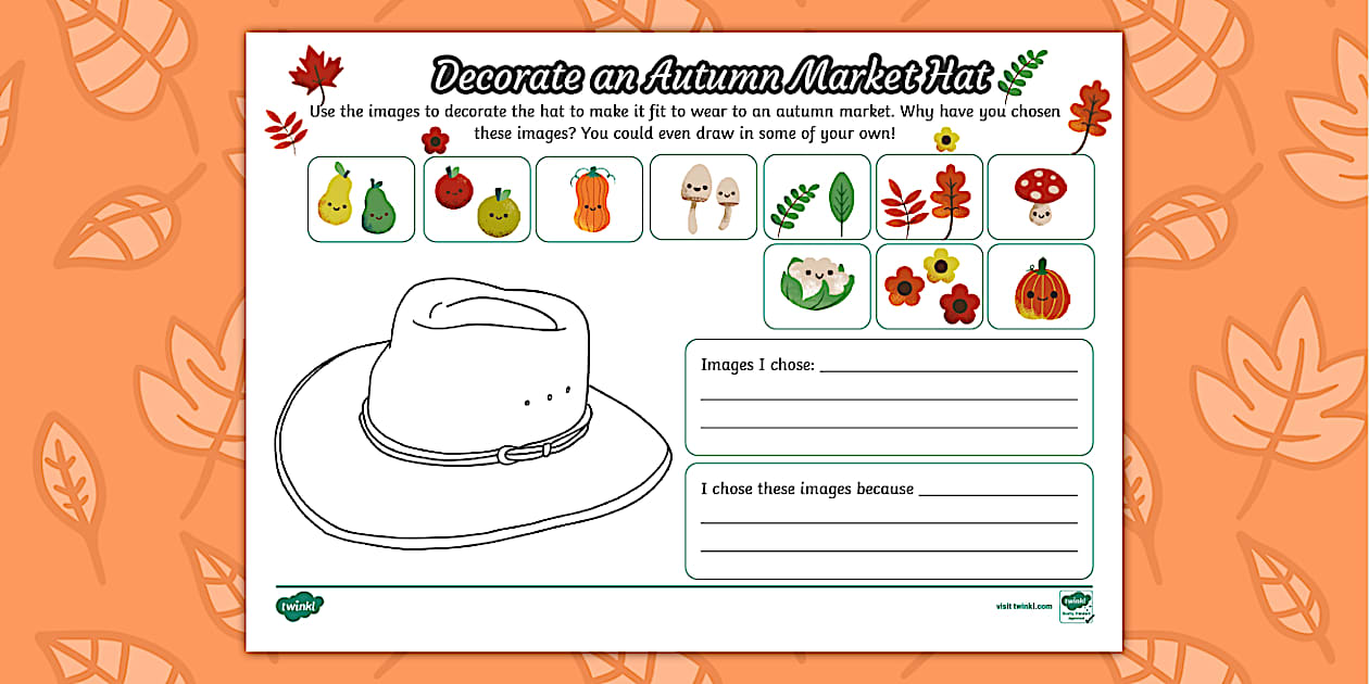 Decorate an Autumn Market Hat Worksheet (teacher made)
