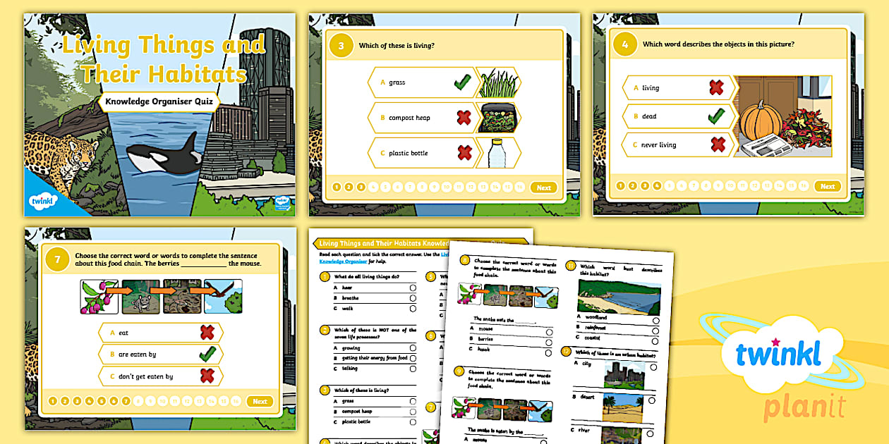 Year 1 Science Living Things and Their Habitats Knowledge Organiser Quiz Pack