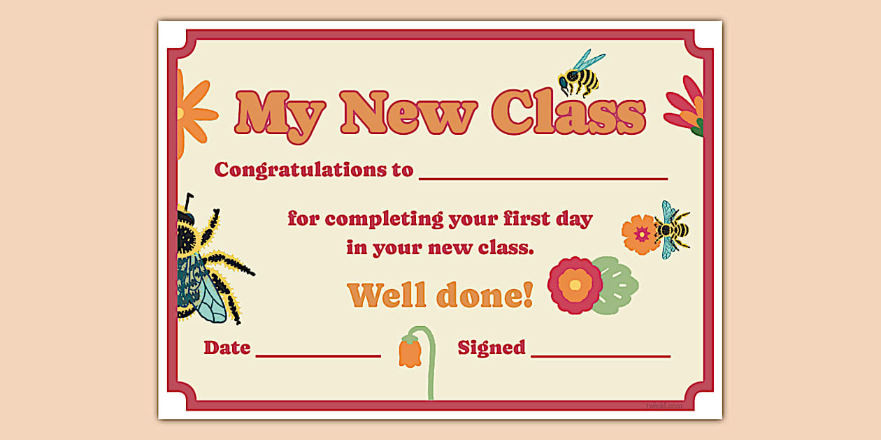 Bee-Themed My New Class Certificates (Teacher-Made) - Twinkl