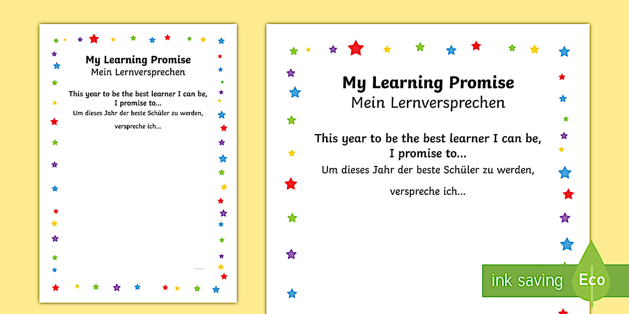 My Learning Promise Worksheet / Worksheet English/German