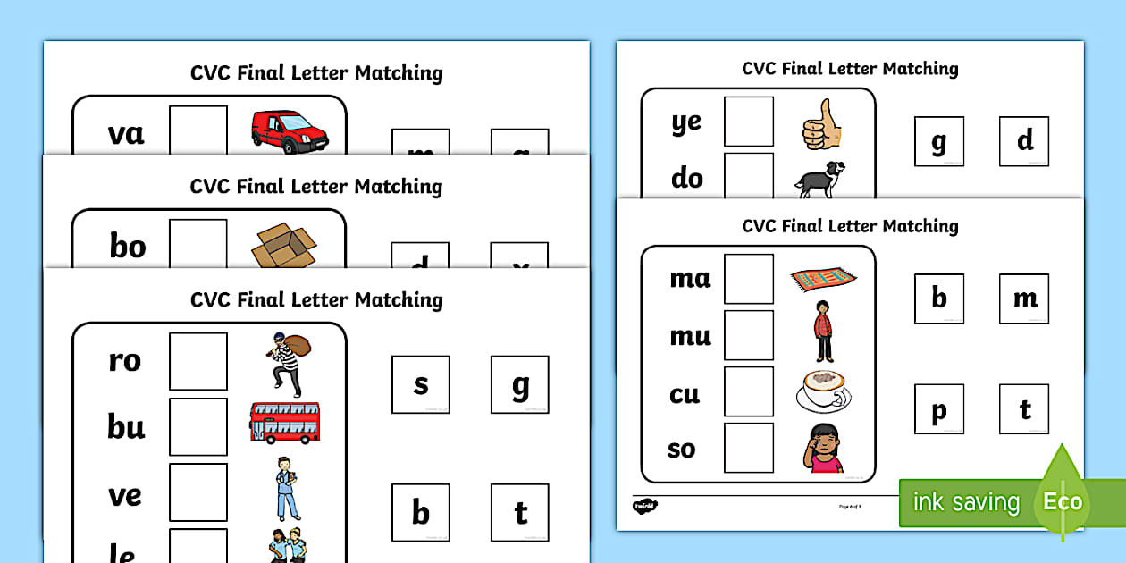 Workstation Pack: CVC Final Letter Matching Activity