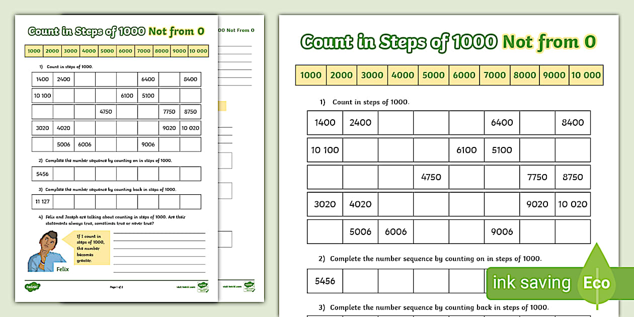 Y4 Maths Counting in Steps of 1000 Not from 0 Activity Sheet