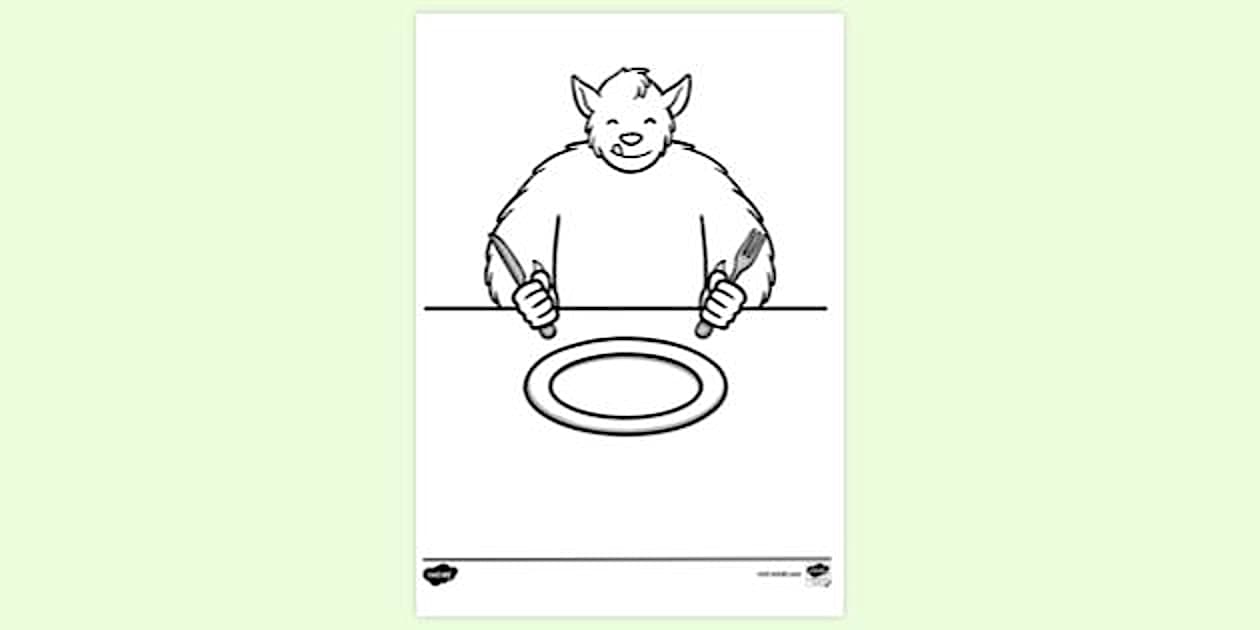 Hungry Monster Colouring Sheet (teacher made) - Twinkl