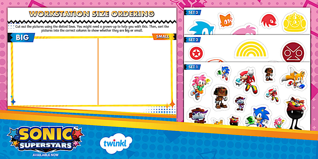 FREE! - Sonic: Workstation Size Ordering Activity - Twinkl