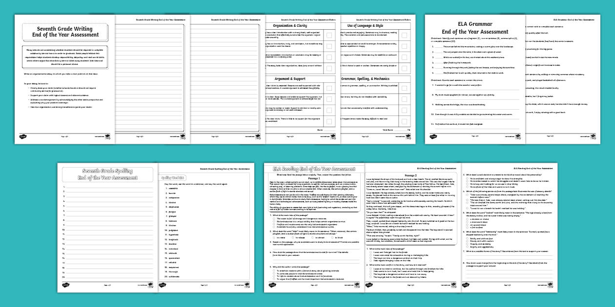 Seventh Grade ELA End of the Year Assessment Pack - Twinkl