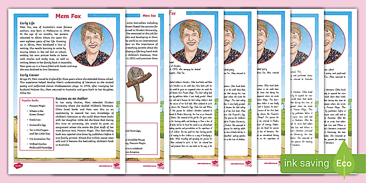 Mem Fox Fact File - Engaging Resources (teacher made)