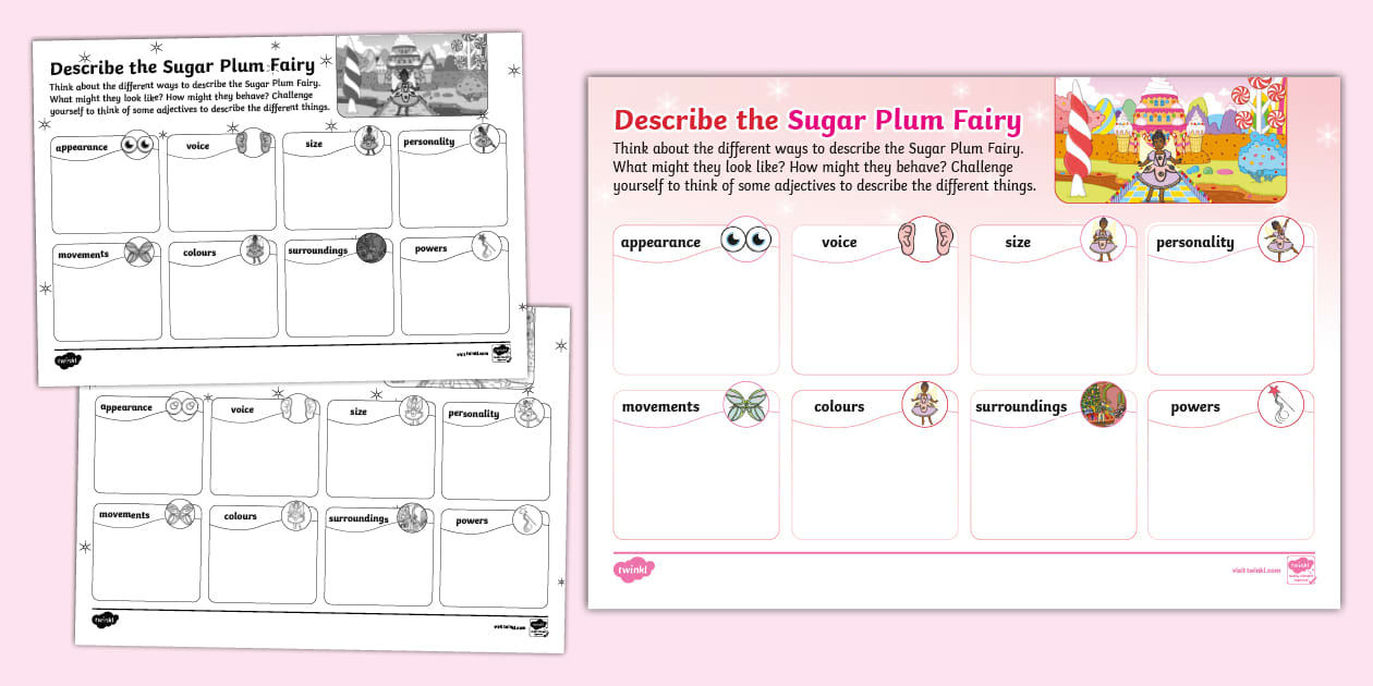 Sugar Plum Fairy Adjectives Worksheet (teacher made)