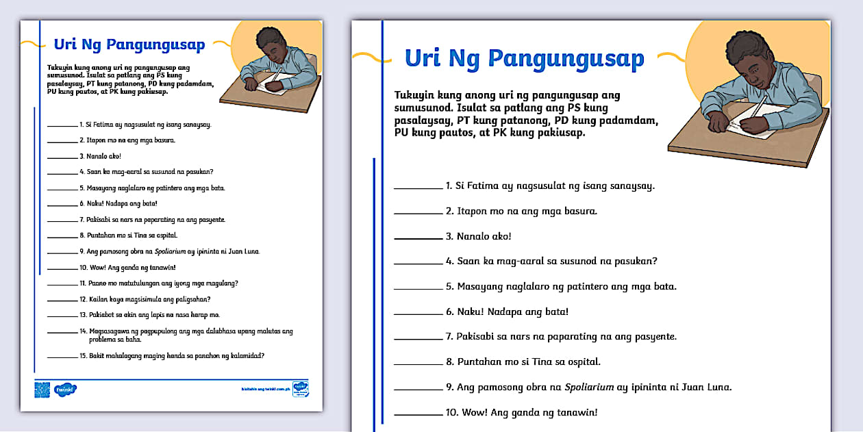 Uri ng Pangungusap Worksheet | Grade 4-6 | Twinkl PH