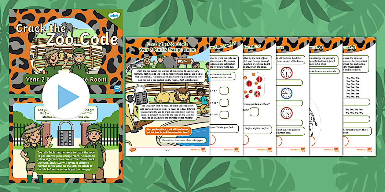 Crack the Zoo Code Year 2 Maths Zoo Escape Room - Twinkl