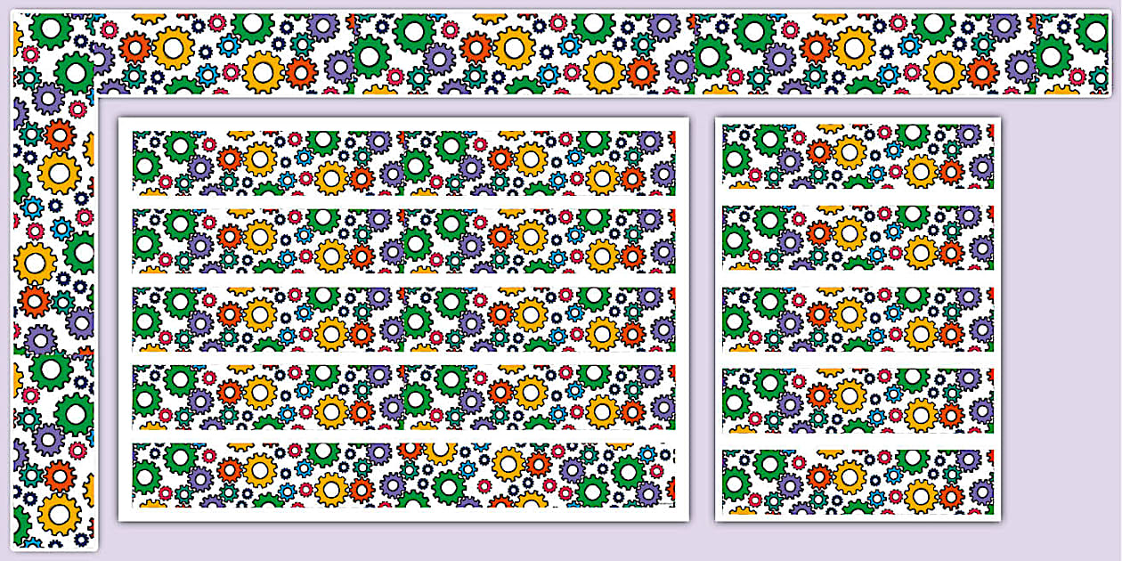 Colourful Cog Themed Display Borders (teacher made) - Twinkl