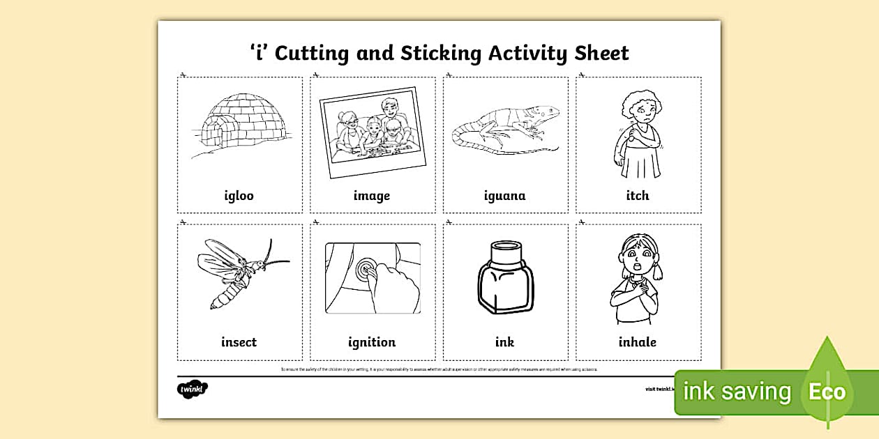 'i' Cutting and Sticking Activity (Teacher-Made) - Twinkl