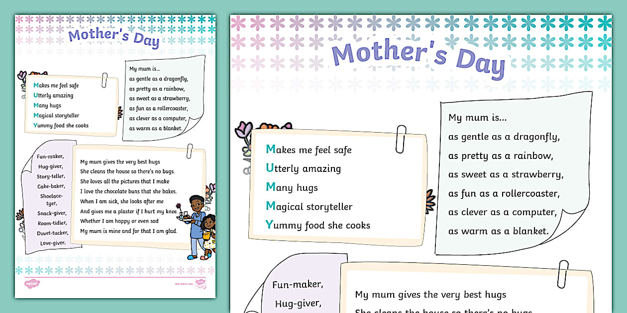 KS1 Mother's Day Poem Examples (teacher made) - Twinkl