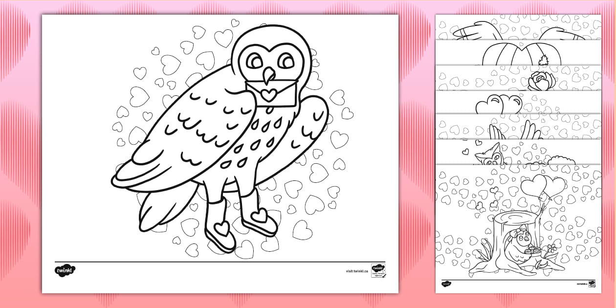 * NEW * Valentine's Day Owls Colouring Sheets - Twinkl