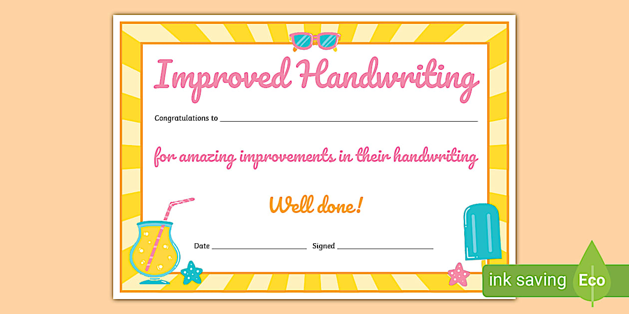 Improved Handwriting Certificate (teacher made) - Twinkl