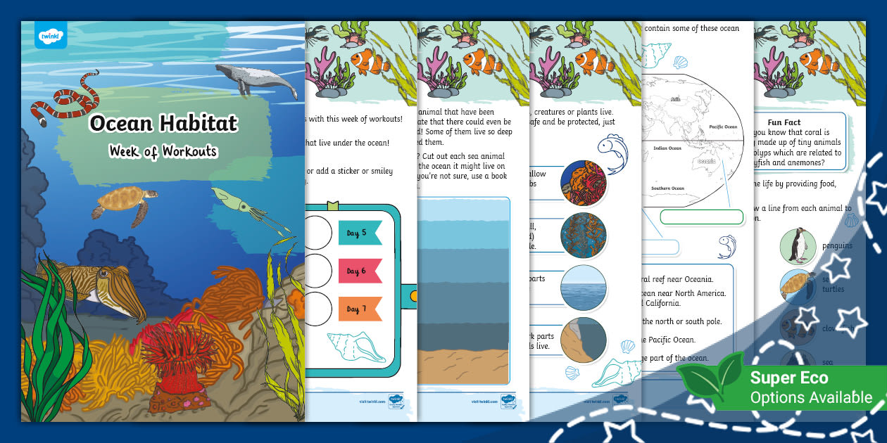 Ocean Habitat Week of Workouts (Ages 5 - 7) - Twinkl