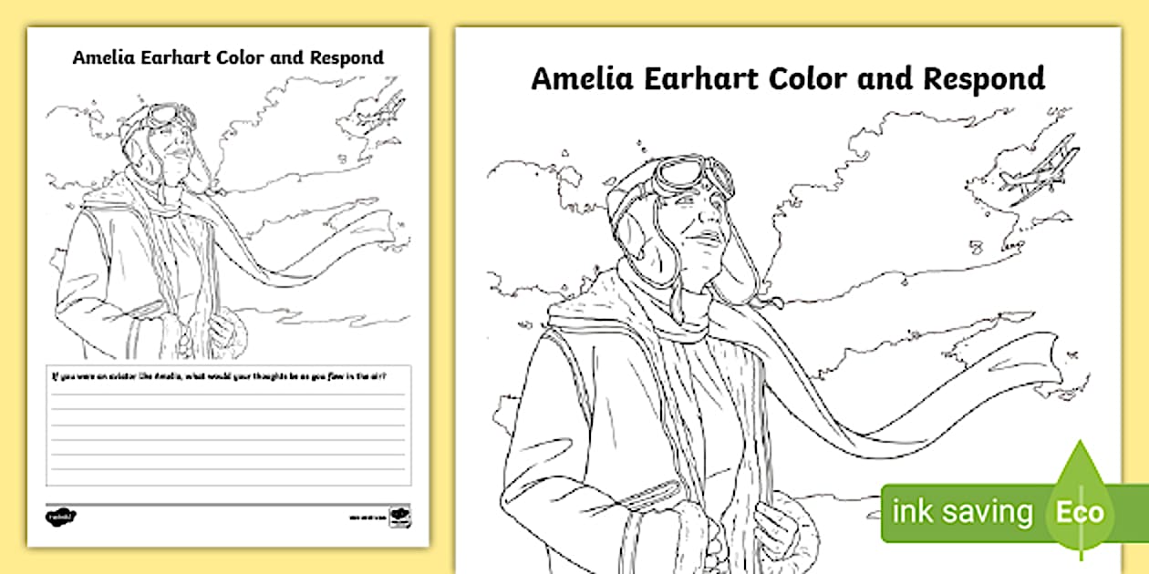 Amelia Earhart Coloring Page Worksheet for Kids | Twinkl USA