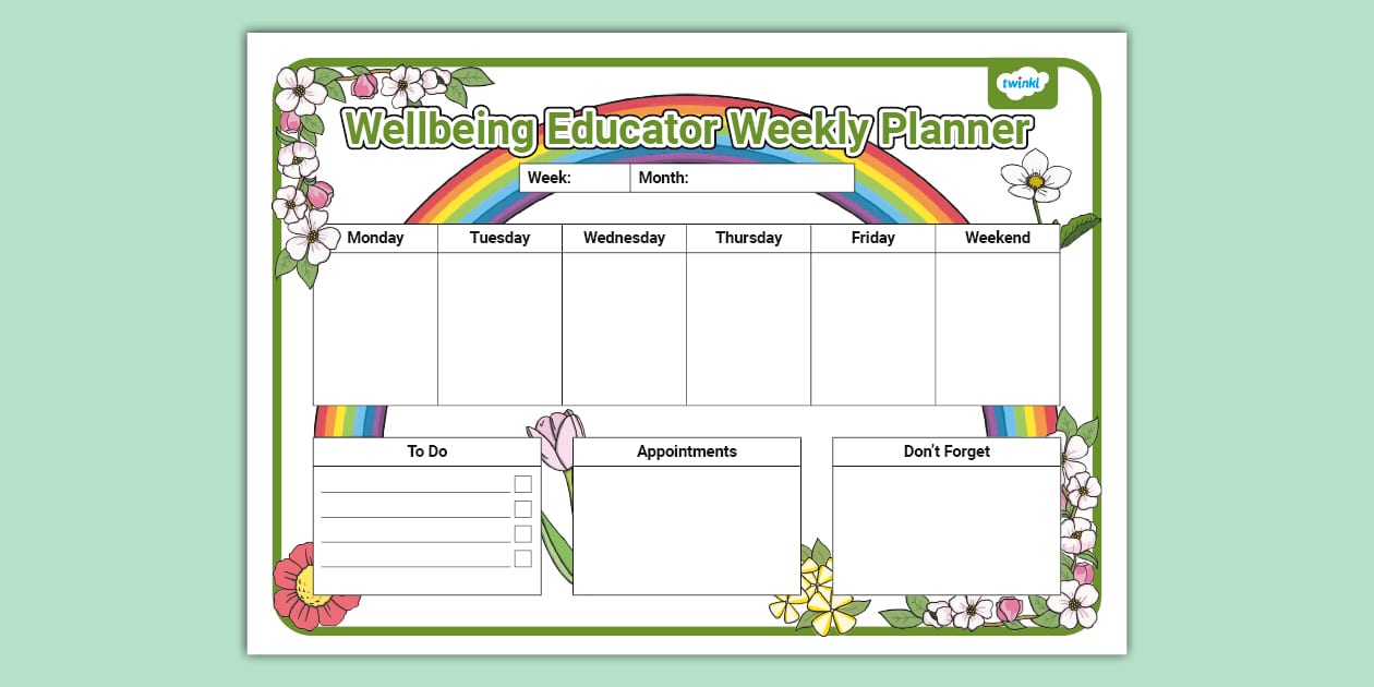 Wellbeing Educator Weekly Planner (teacher made) - Twinkl