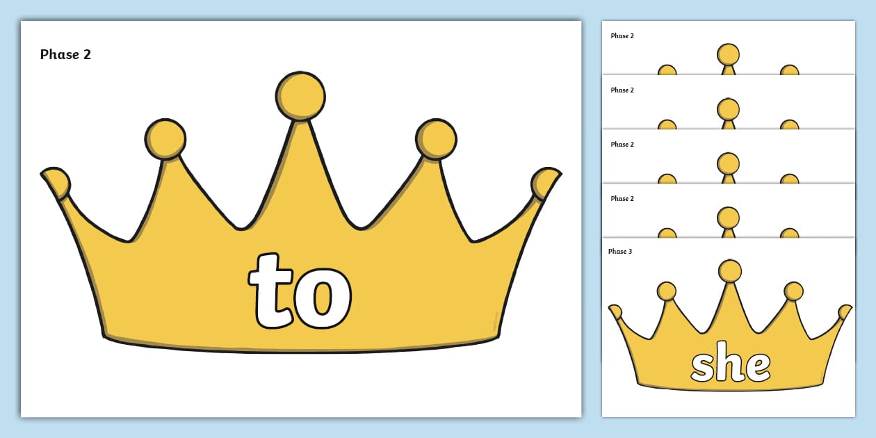 Phase 2 and 3 Tricky Words On Crowns (teacher made) - Twinkl