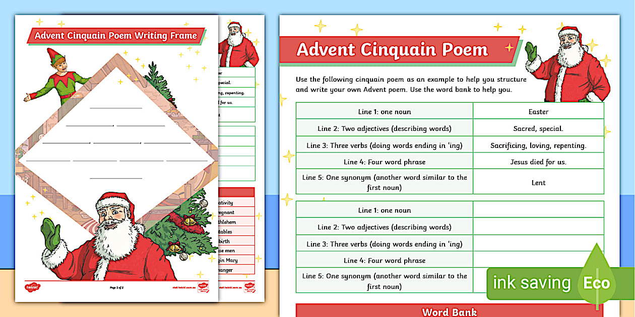 Advent Cinquain Poem Writing Frame | Twinkl (teacher made)