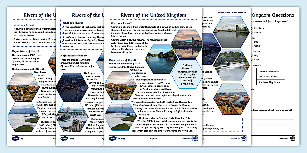 LKS2 Rivers of the United Kingdom Reading Comprehension Activity