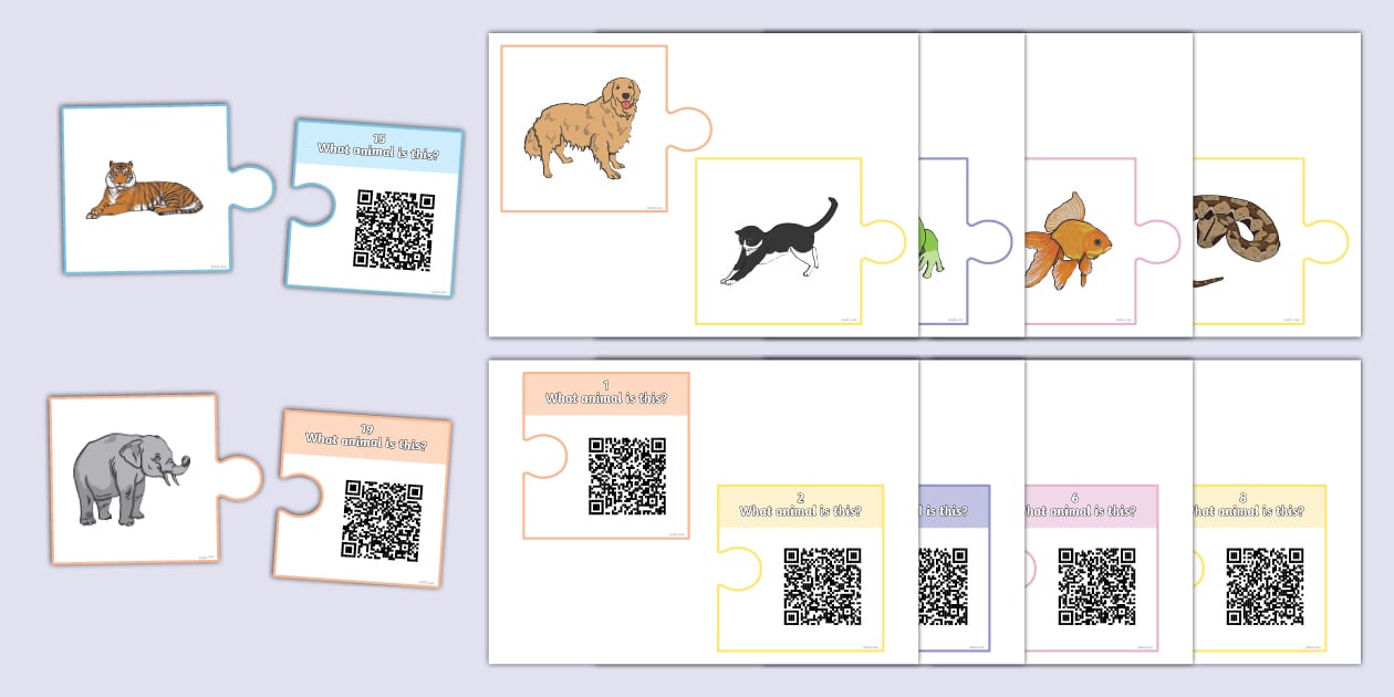 QR Code Hunt - Animals Jigsaw (teacher made) - Twinkl