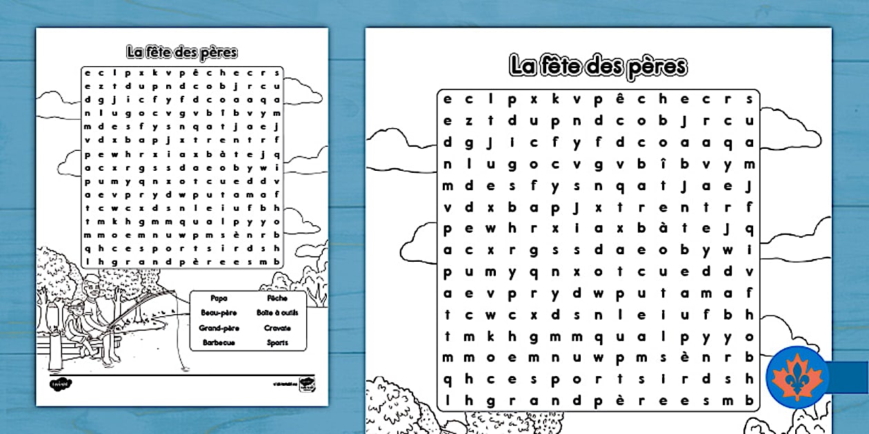 Father's Day Vocabulary Word Search and Colouring Sheet French