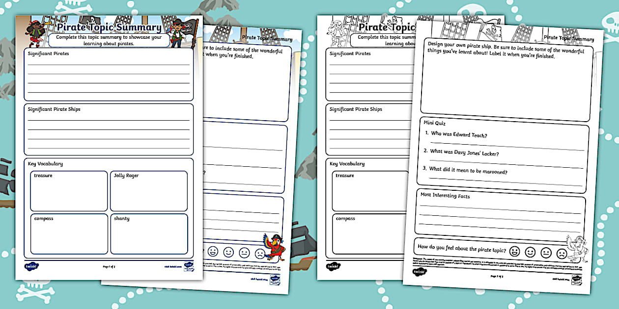 Pirates Topic Summary Template (teacher made) - Twinkl
