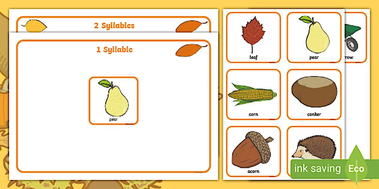 Autumn-Themed Syllable Sorting Activity (teacher made)
