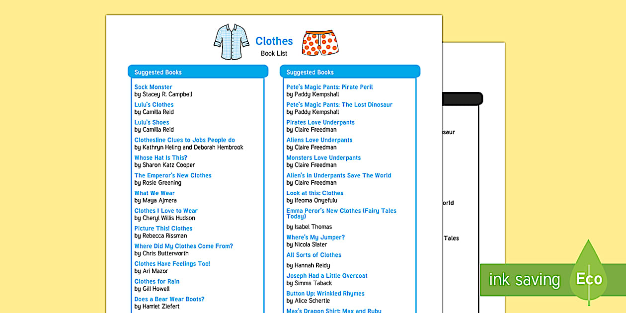 Clothes Book List (teacher made) - Twinkl