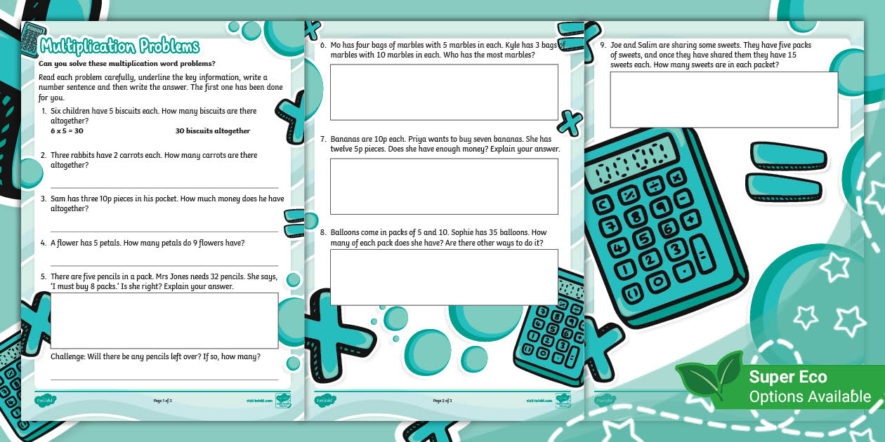 Multiplication Word Problems (Ages 6 - 7) - Twinkl