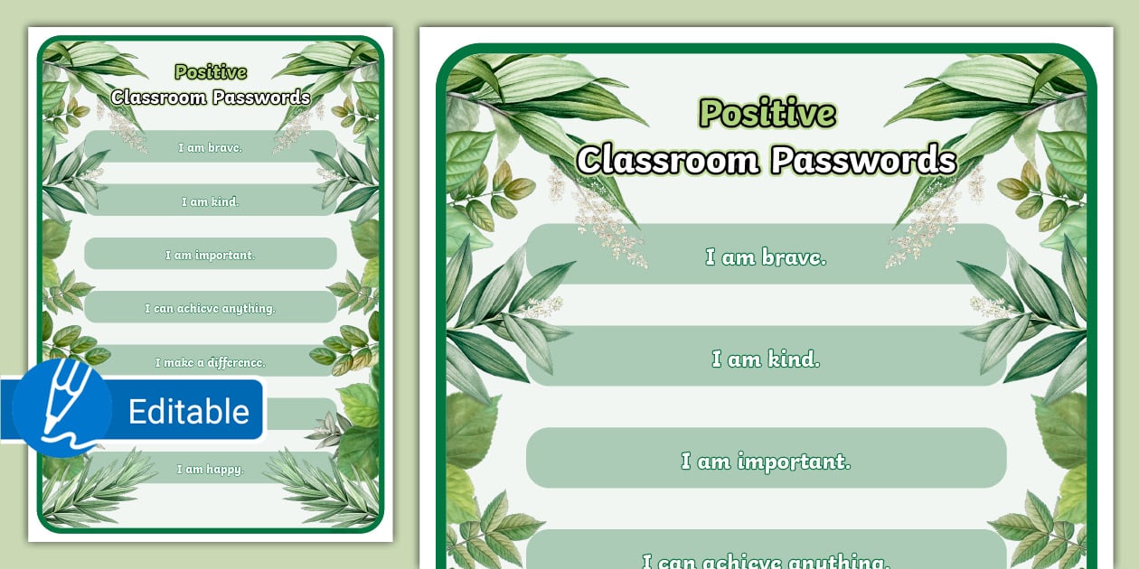 Positive Affirmations Classroom Passwords - Twinkl