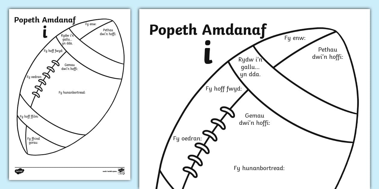 Taflen Weithgaredd Popeth Amdanaf i Thema: Pêl Rygbi
