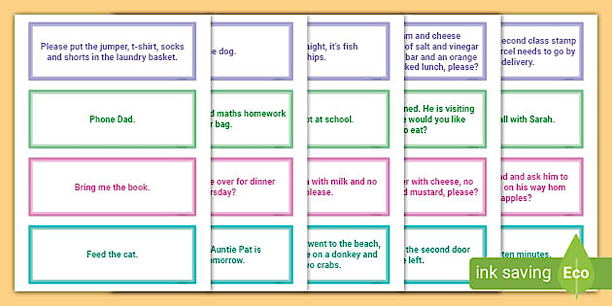 Everyday Auditory Memory Messages (teacher made) - Twinkl