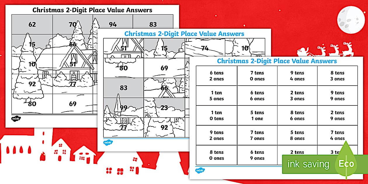 Christmas-Themed 2-Digit Place Value CfE First Level Colouring Sheet