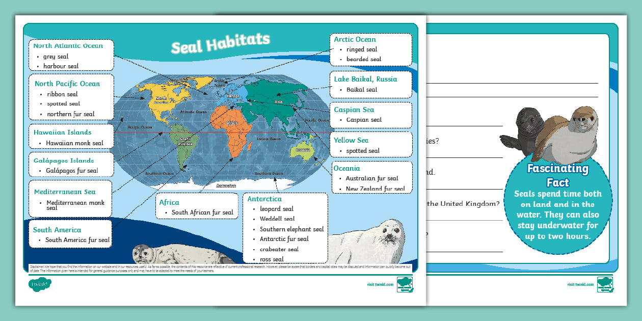 Seal Habitats Map Reading Activity - Twinkl - KS2 - Twinkl